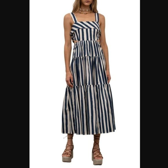 Moon River | Dresses | Moon River Stripe Cutout Tiered Midi Sundress ...